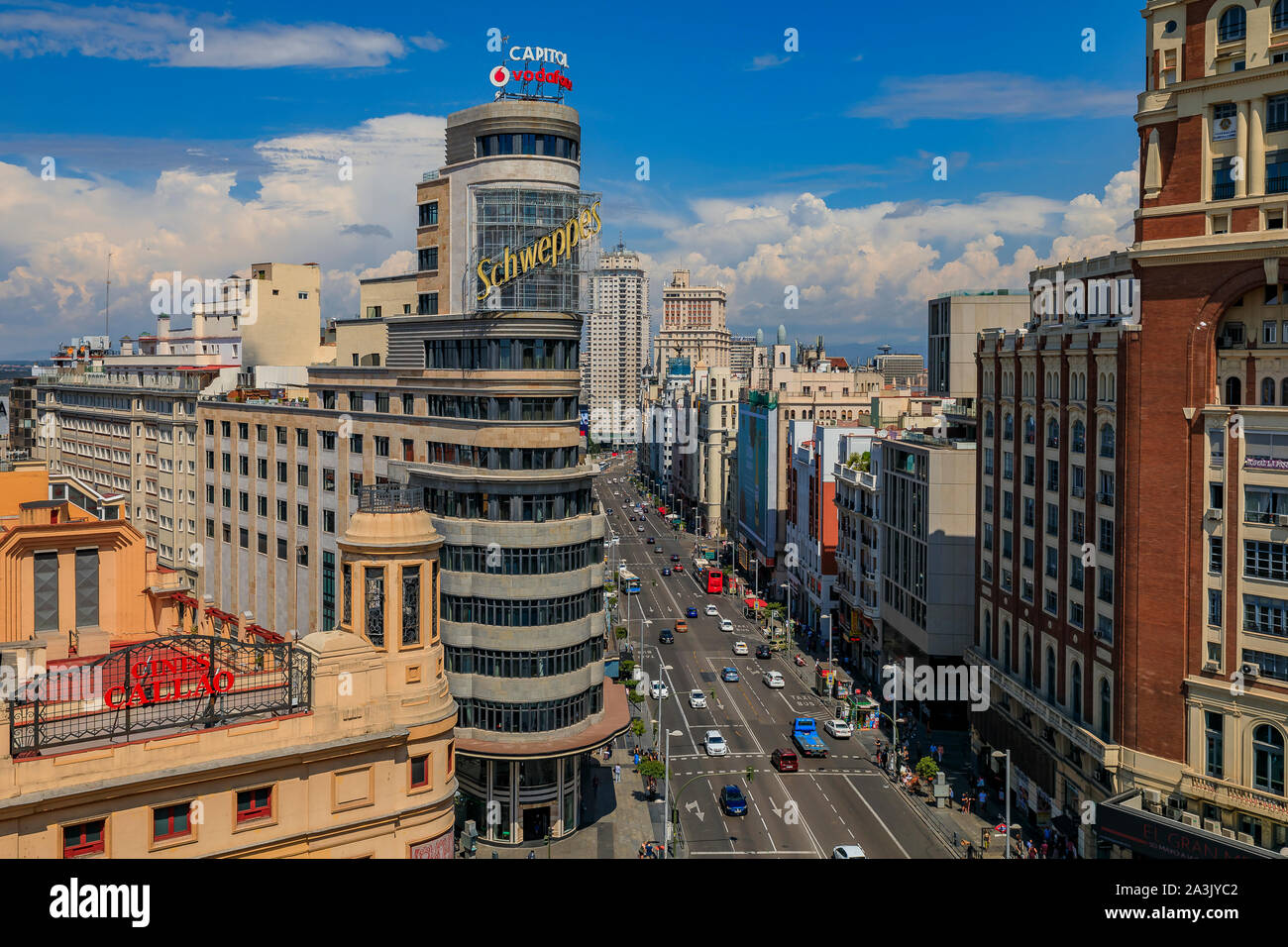 Madrid, Spain - June 4, 2017: Aerial view of the iconic Edificio ...