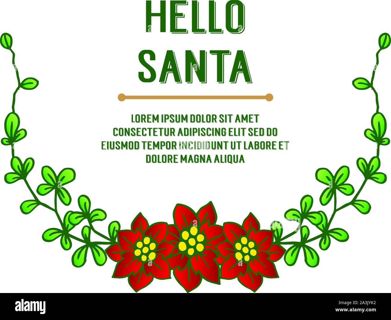 Lettering hello santa, with drawing of red wreath frame. Vector Stock ...