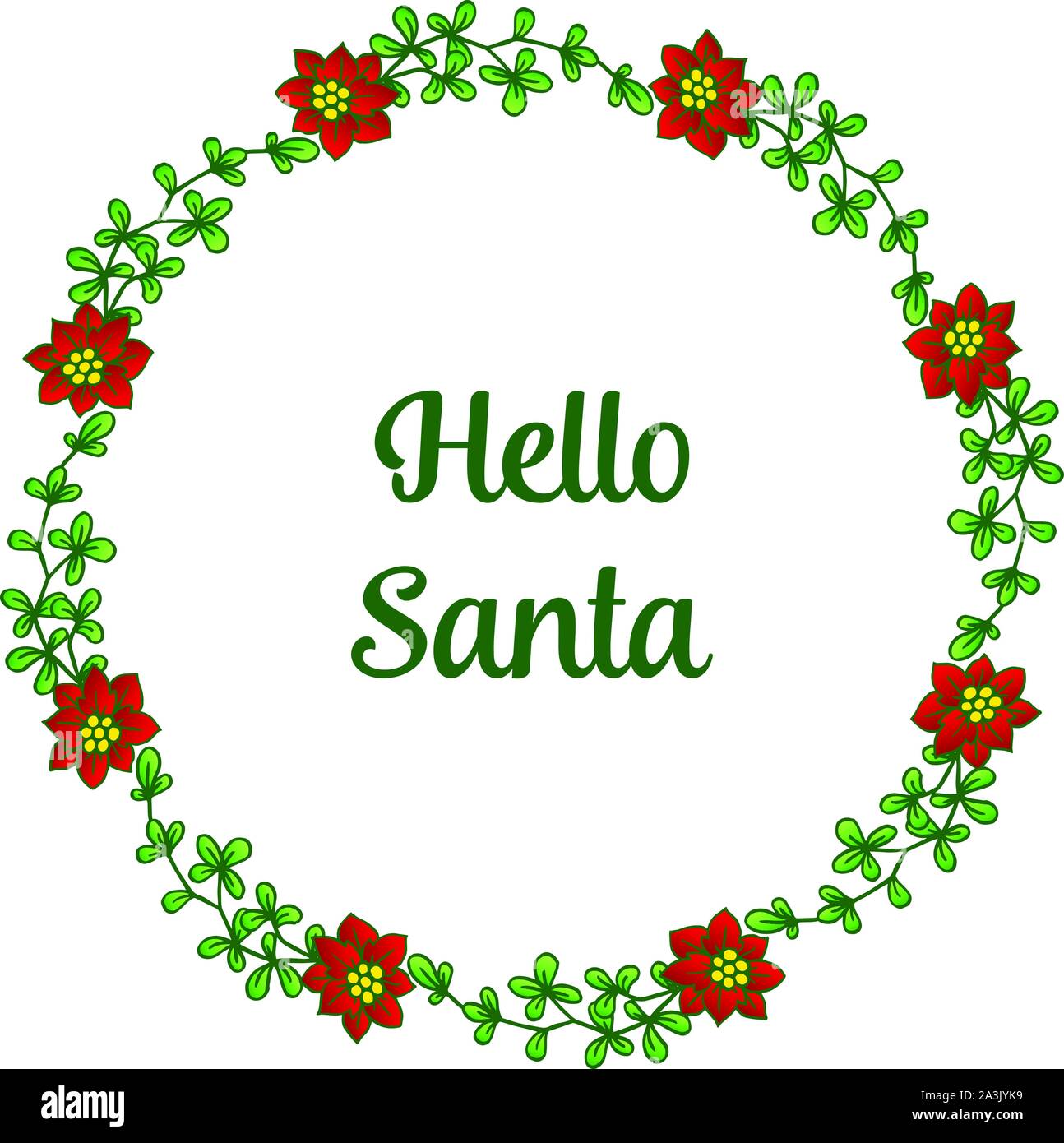 Lettering hello santa, with drawing of red wreath frame. Vector Stock ...