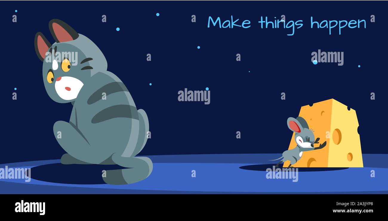 Make things happen, Motivation Quote postcards. Cat Cartoon in Ambush ...
