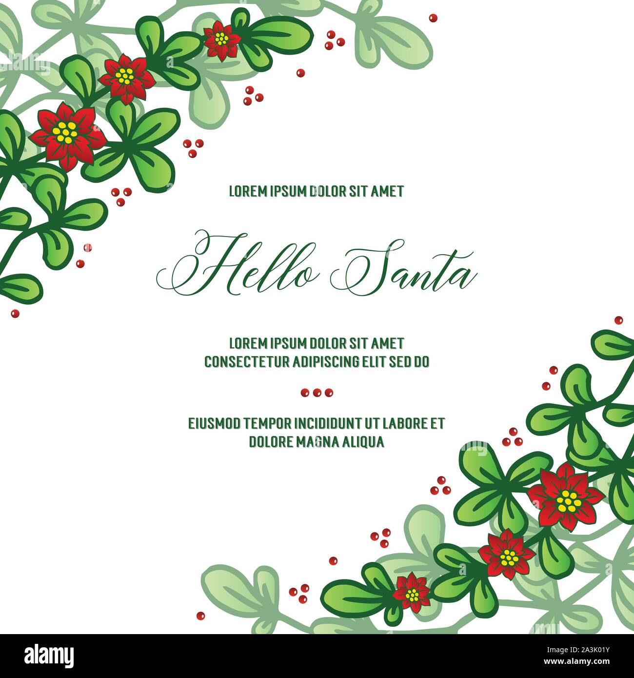 Lettering hello santa, with drawing of red wreath frame. Vector Stock ...