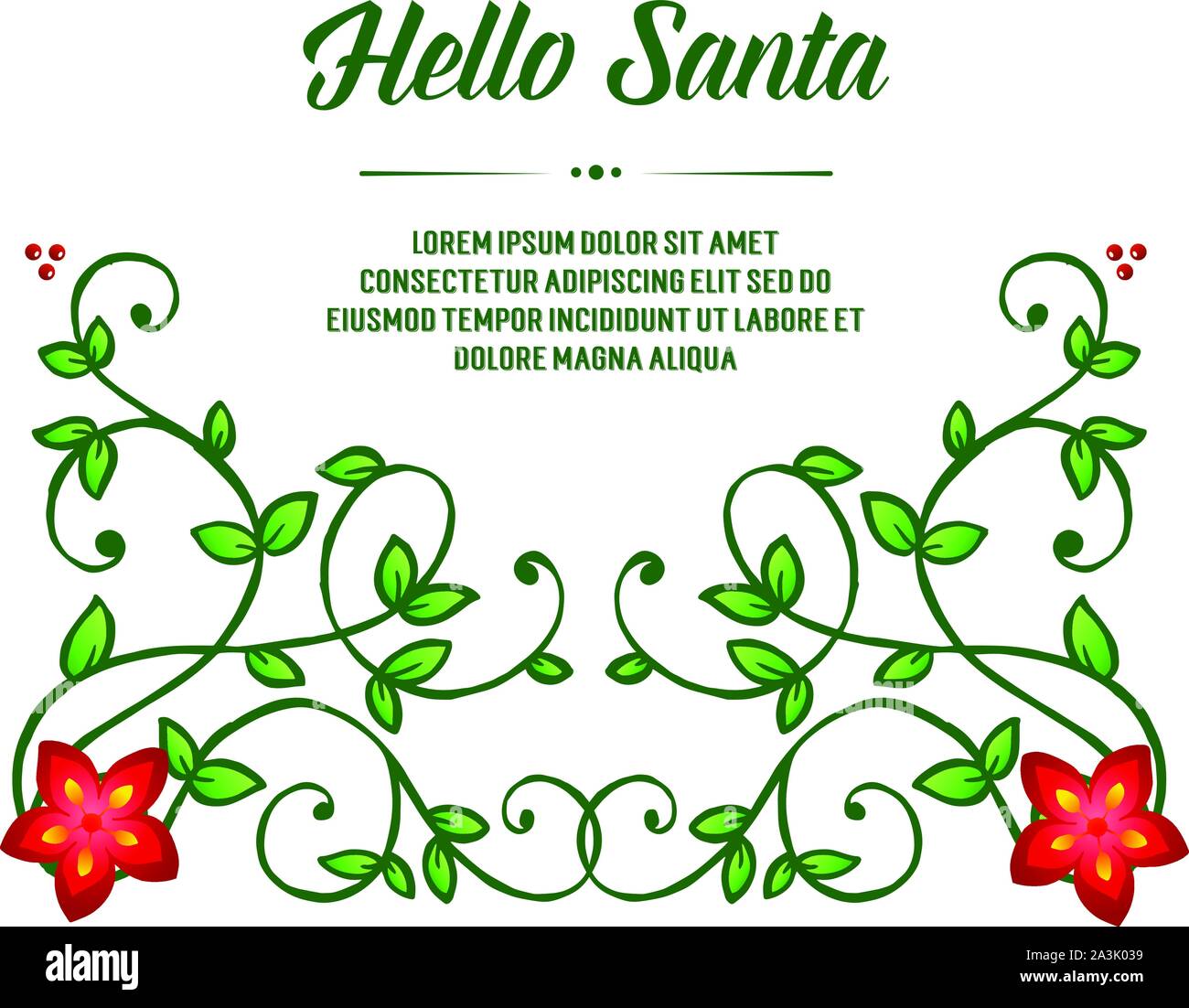 Concept of text hello santa, with shape of elegant green leafy flower ...