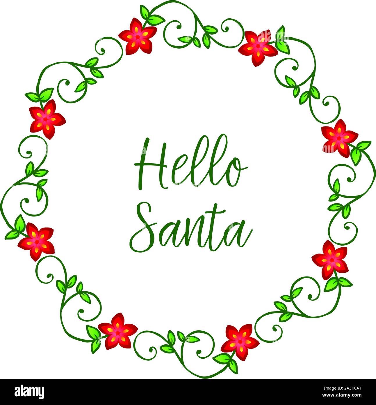 Concept of text hello santa, with shape of elegant green leafy flower ...