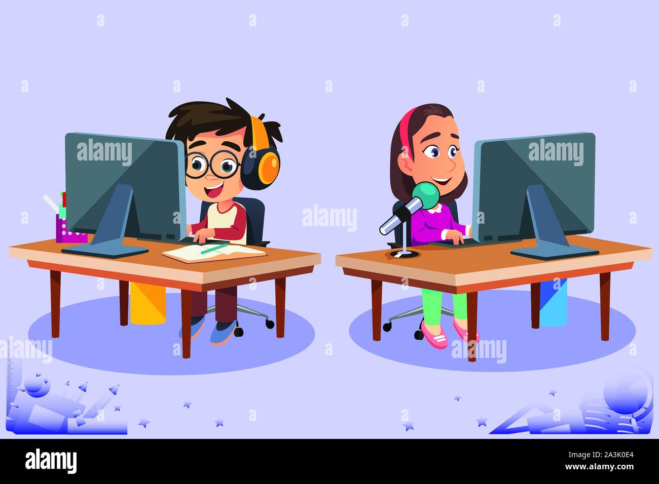 A vector illustration of Kids Studying Using Computers Stock Vector ...