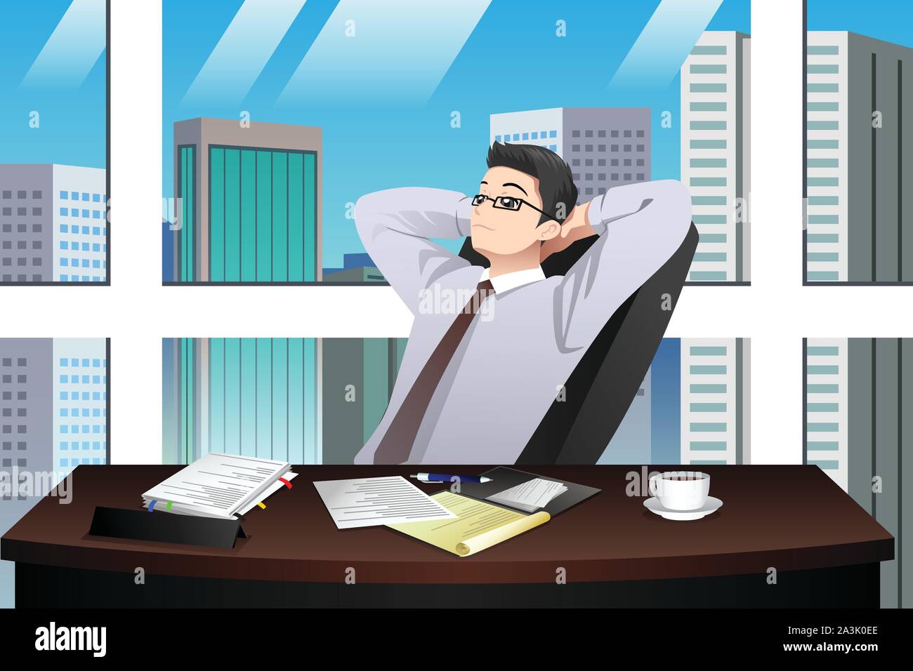 A vector illustration of Asian Chinese Businessman in the Office Stock ...