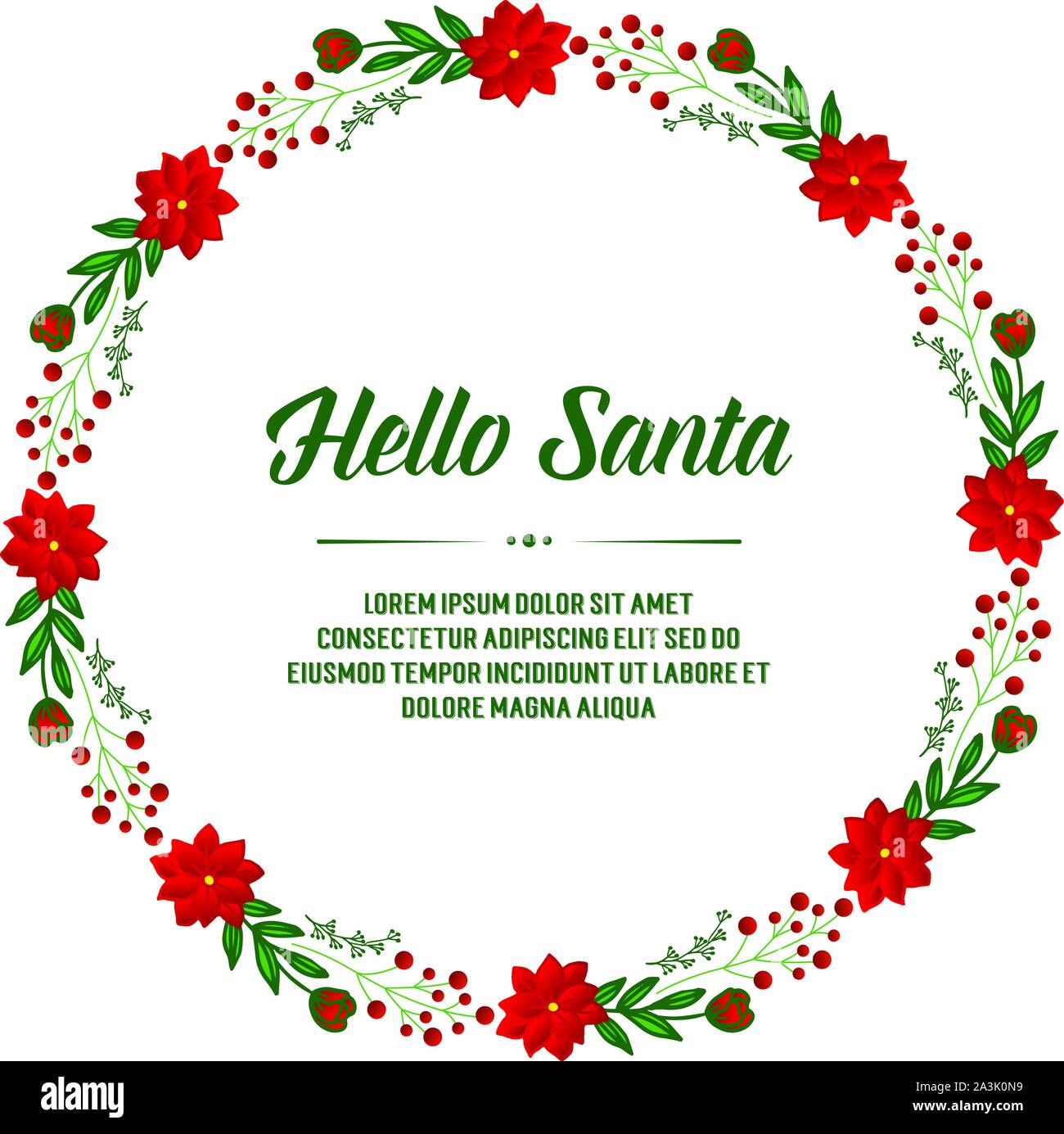 Poster hello santa, with artwork of red flower frame. Vector Stock ...