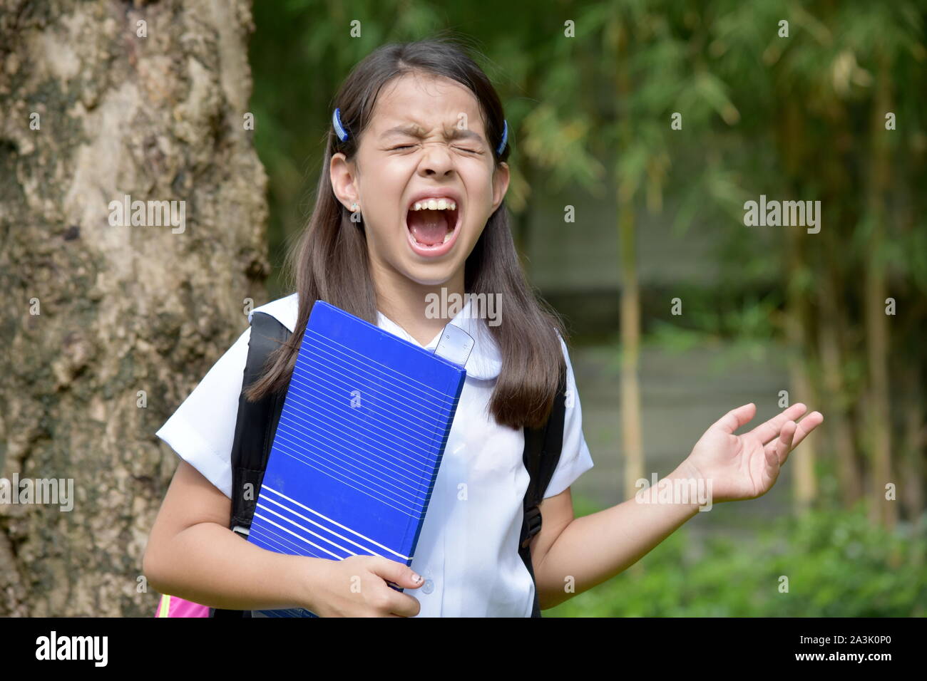 Anxious Female Student School Girl Wearing Uniform With Books Stock ...