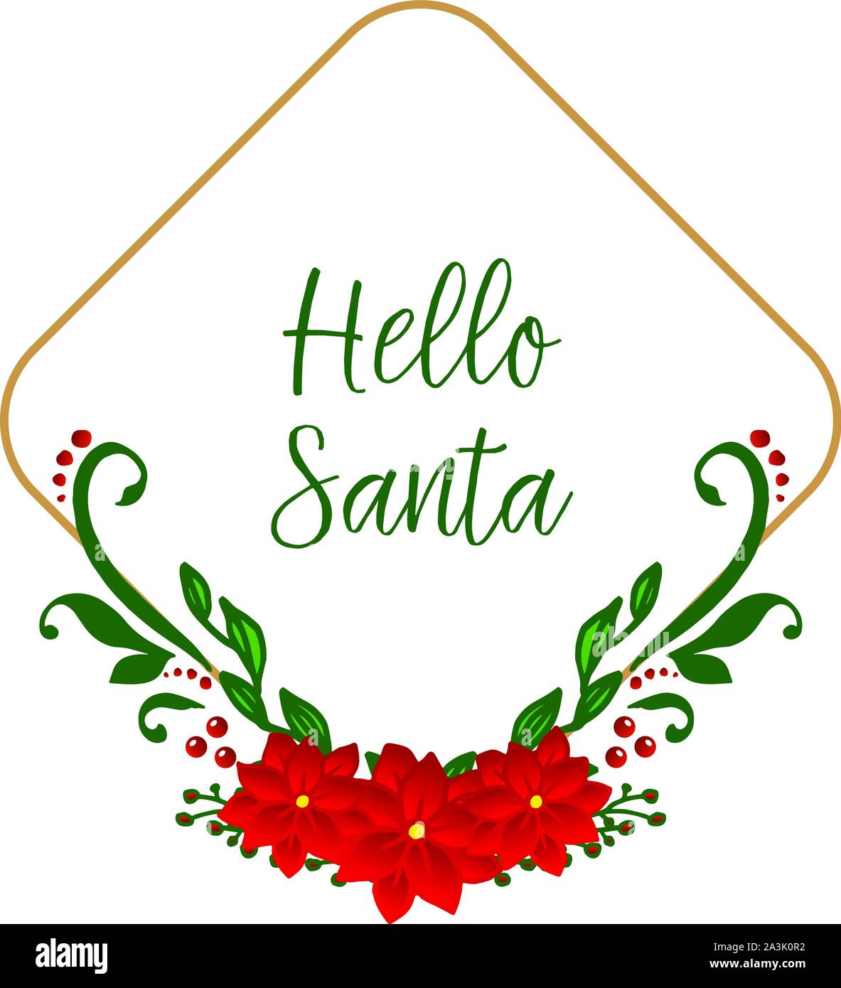 Cute card hello santa, with texture art of red flower frame. Vector ...