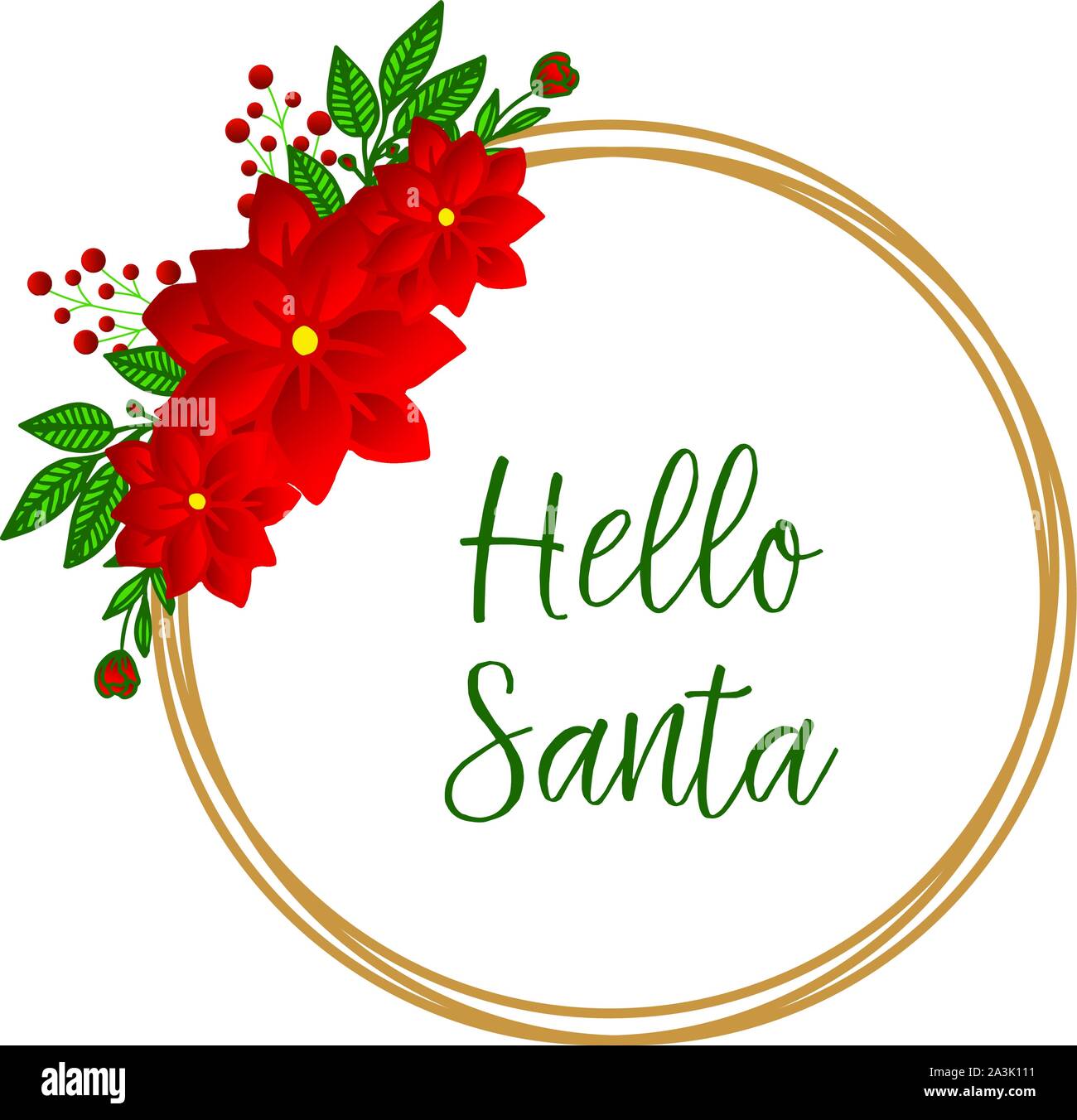 Handwritten text of hello santa, with decor ornate of red wreath frame ...