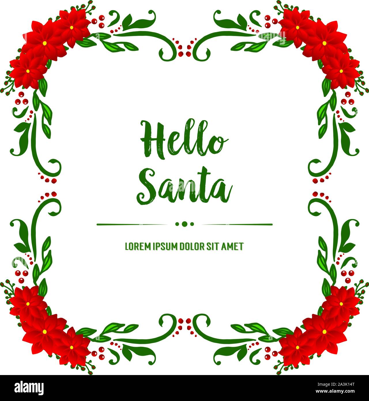 Cute card hello santa, with texture art of red flower frame. Vector ...
