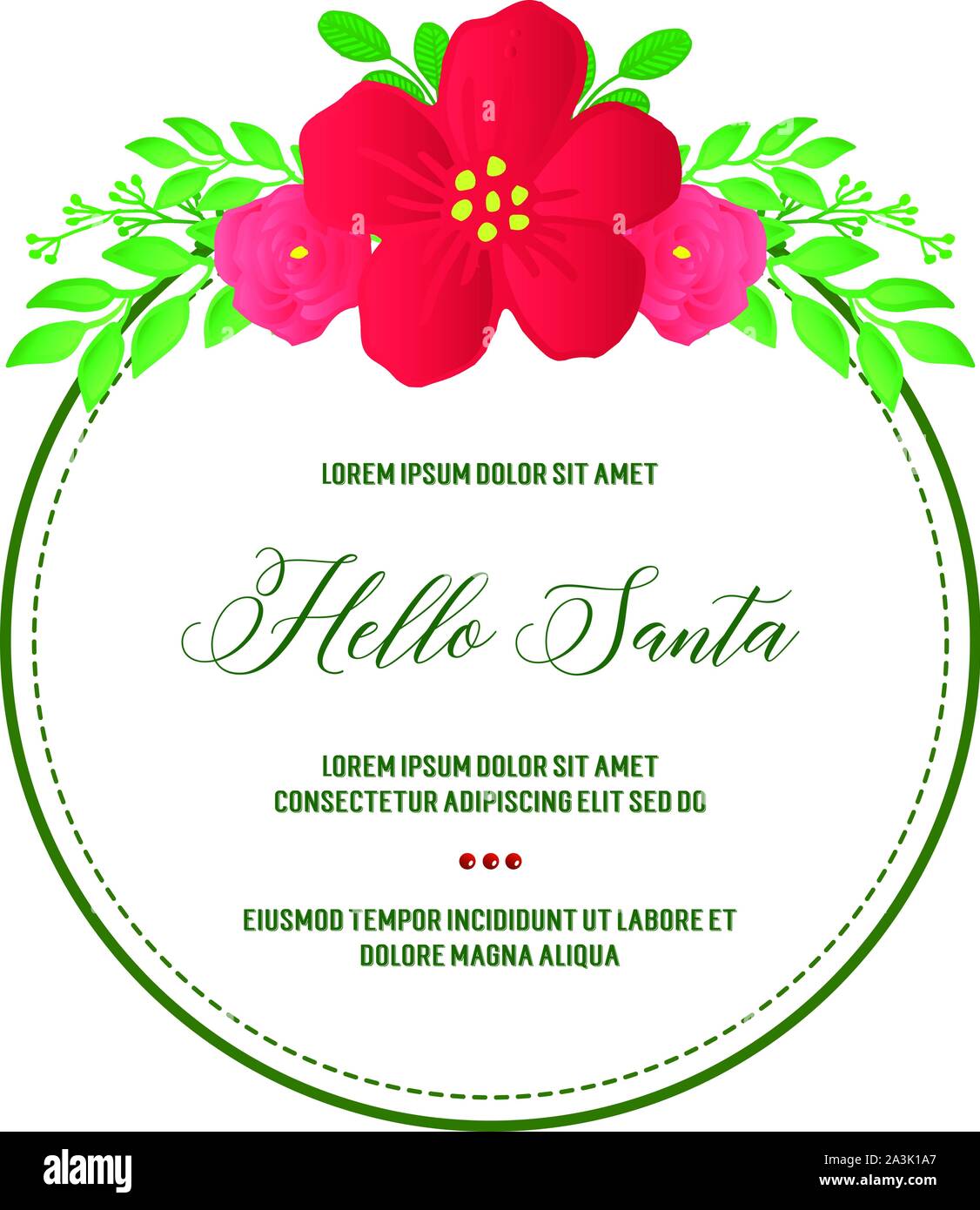 Banner text hello santa, with art of vintage red flower frame. Vector ...