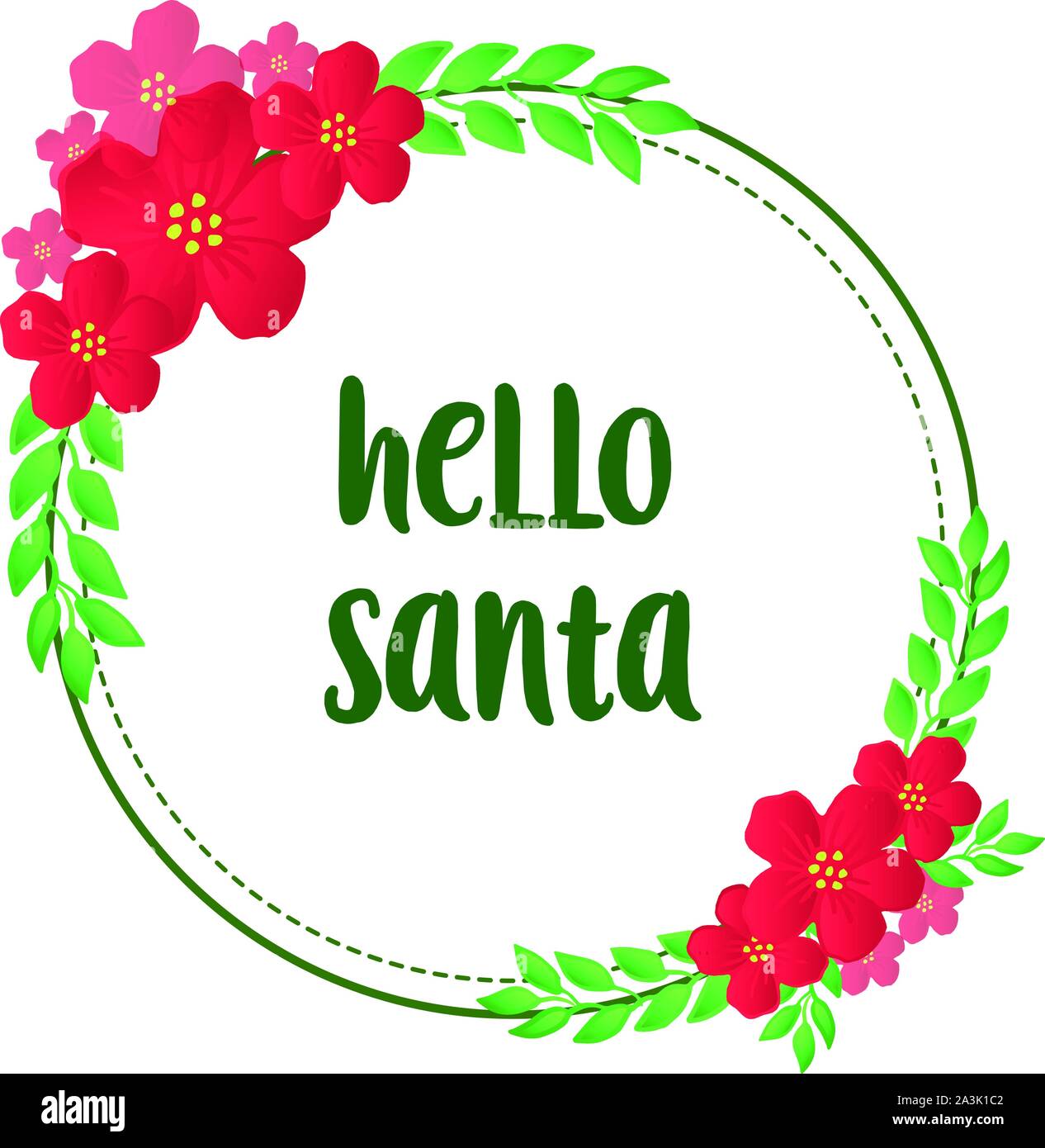 Banner text hello santa, with art of vintage red flower frame. Vector ...