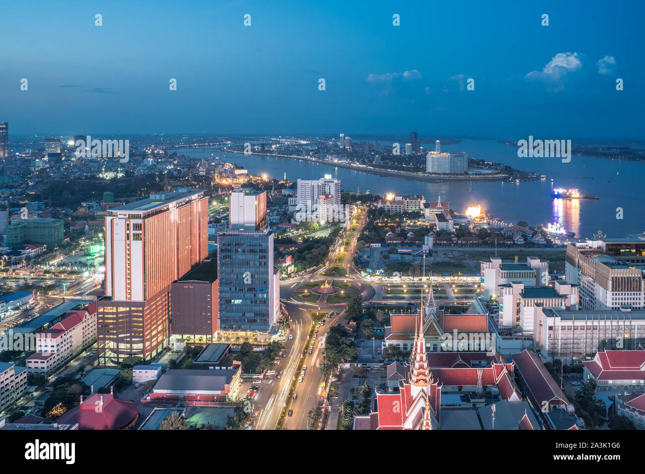 Phnom Penh aerial view by night, Cambodia Stock Photo - Alamy