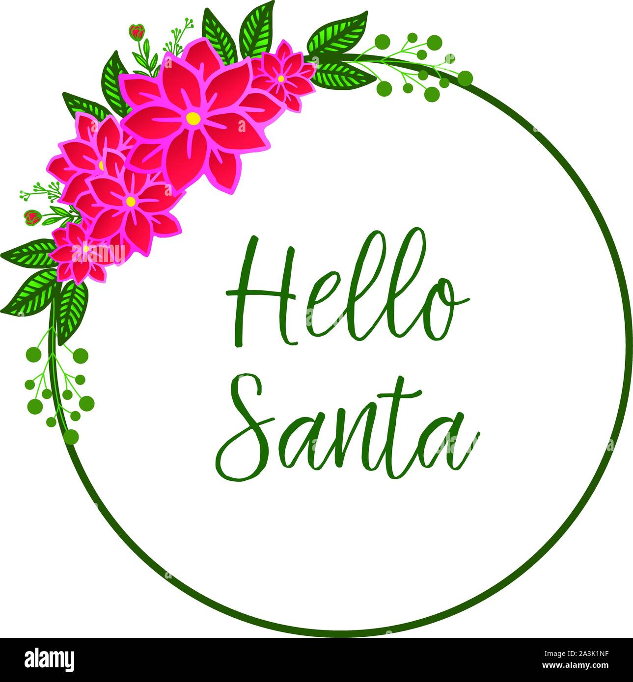 Decoration of banner hello santa, with texture of red wreath frame ...