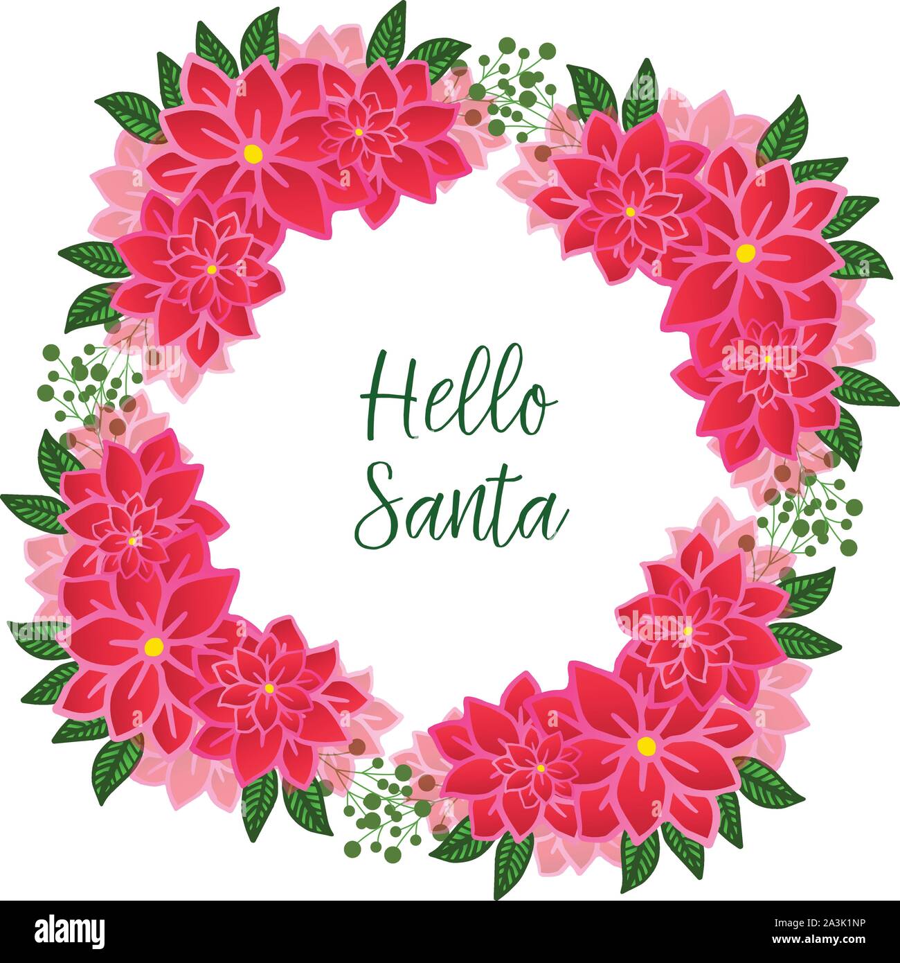 Simple lettering hello santa, with graphic design of red wreath frame ...