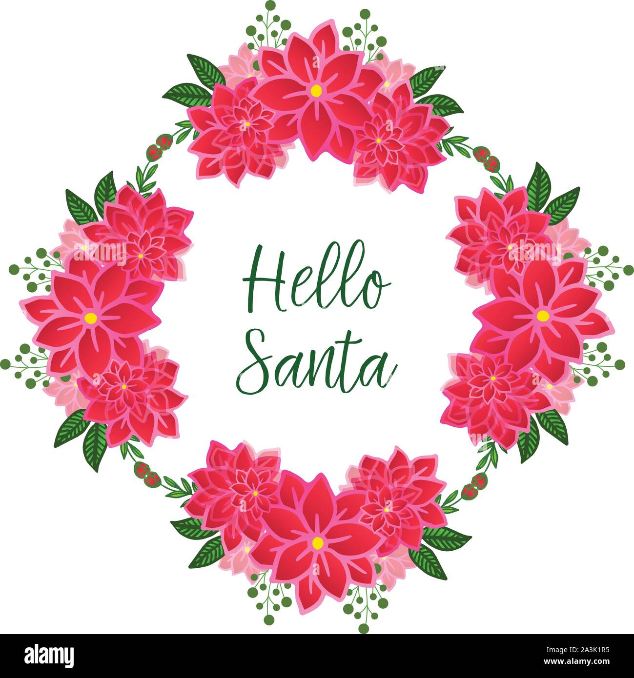 Simple lettering hello santa, with graphic design of red wreath frame ...