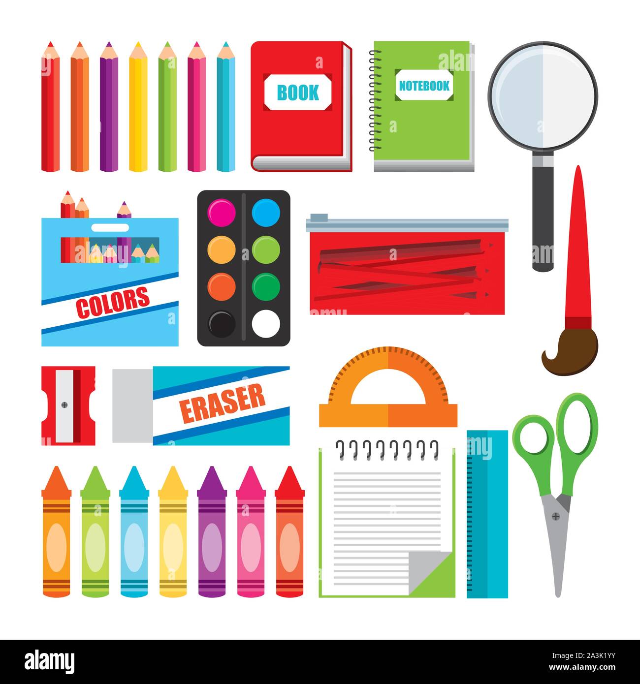 School supplies icon set design Stock Vector Image & Art - Alamy