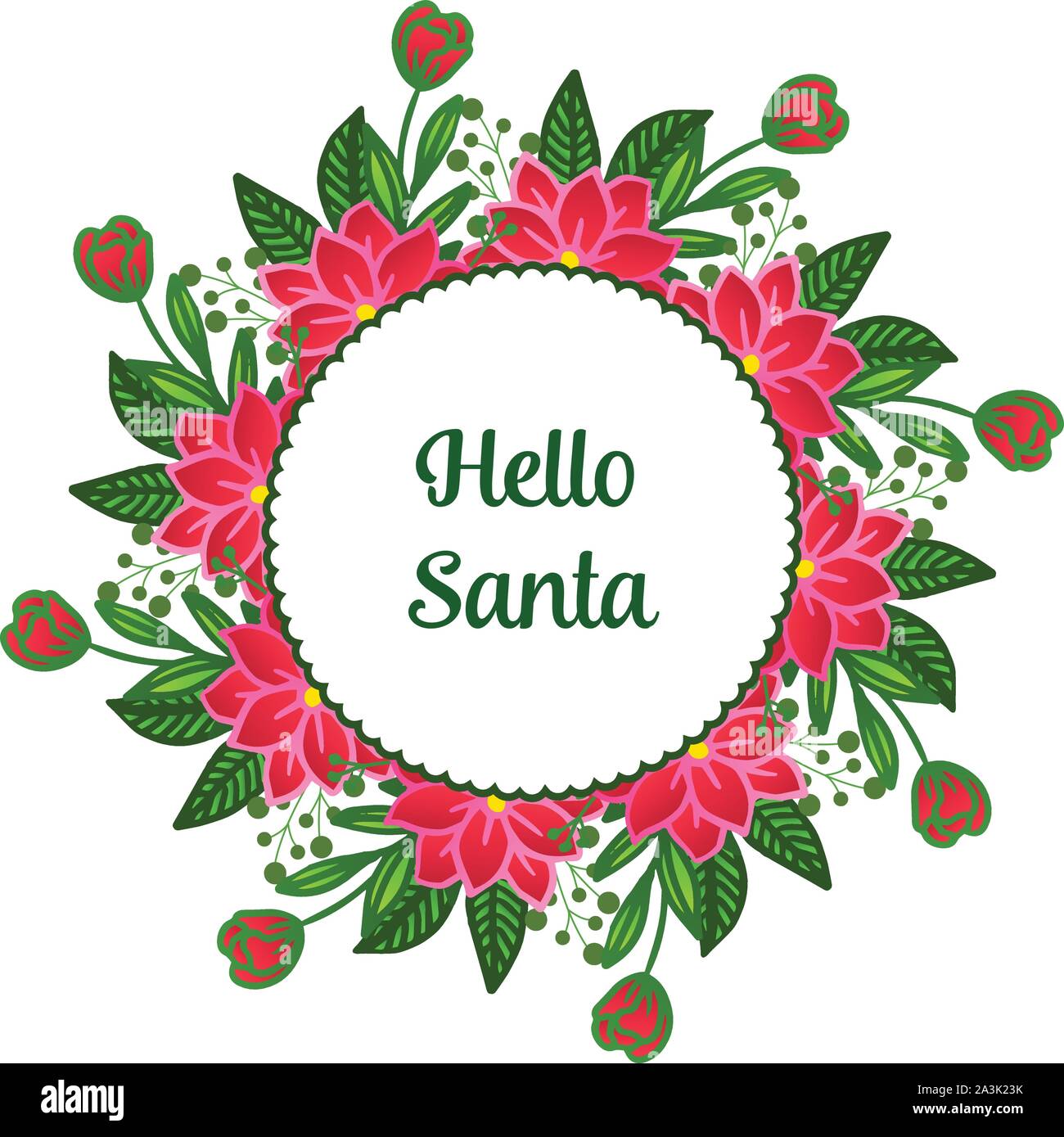 Decoration of banner hello santa, with texture of red wreath frame ...