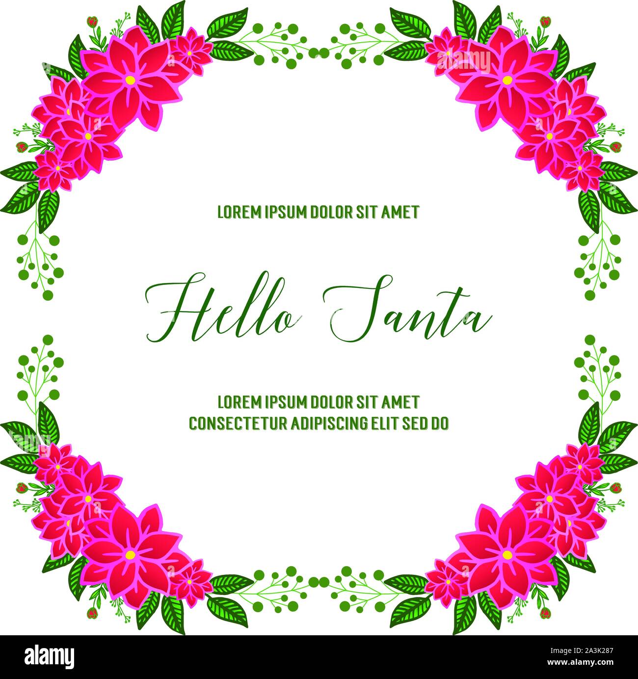 Simple lettering hello santa, with graphic design of red wreath frame ...