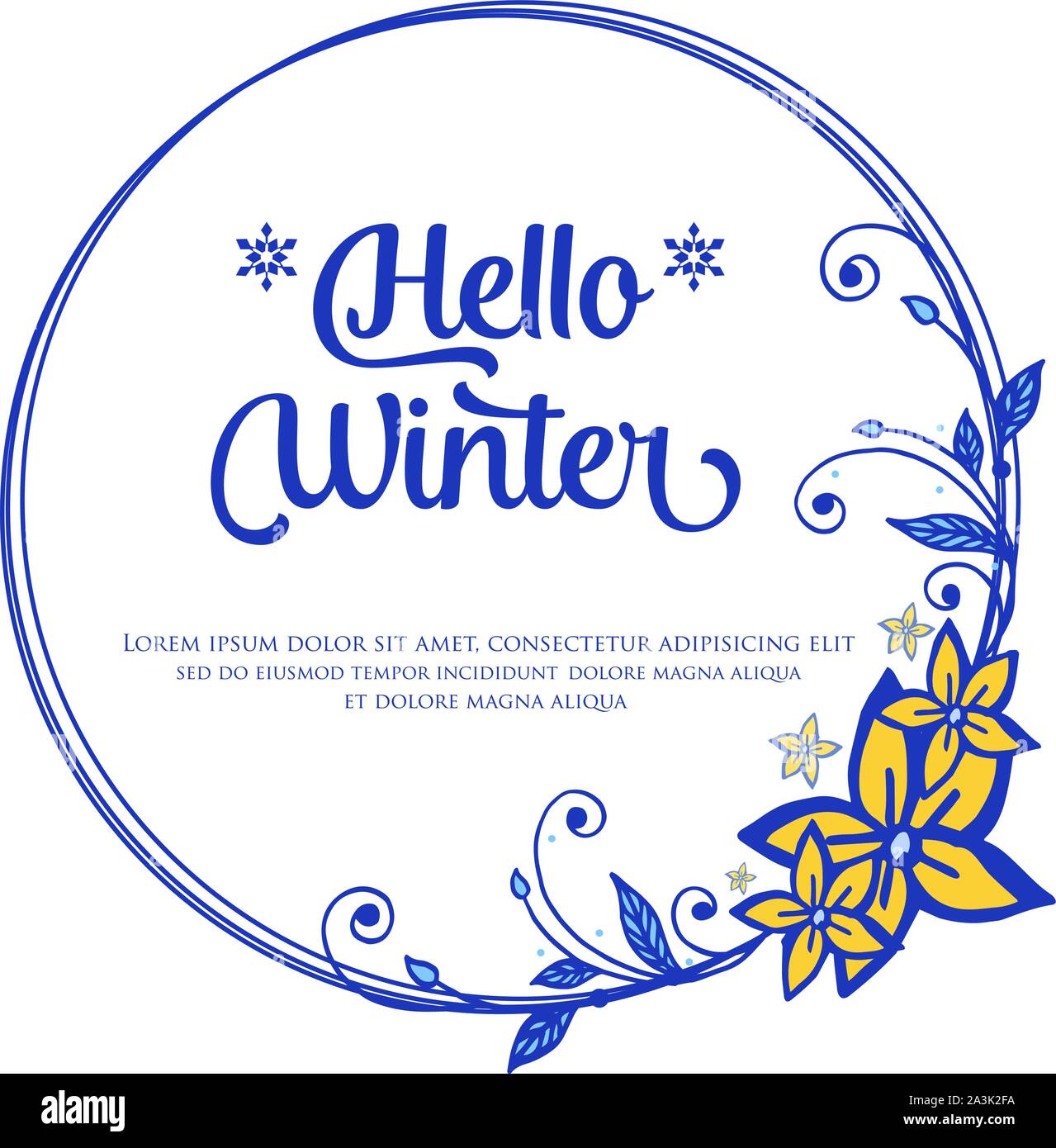 Greeting card hello winter, with beautiful vintage leaf flower frame ...