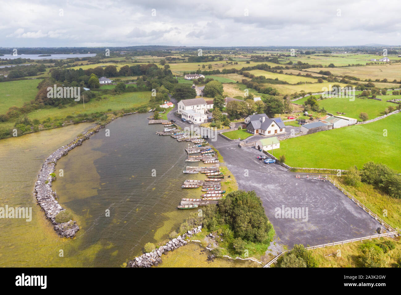 An aerial view of the hamlet of Greenfield, next to Lough Corrib and ...