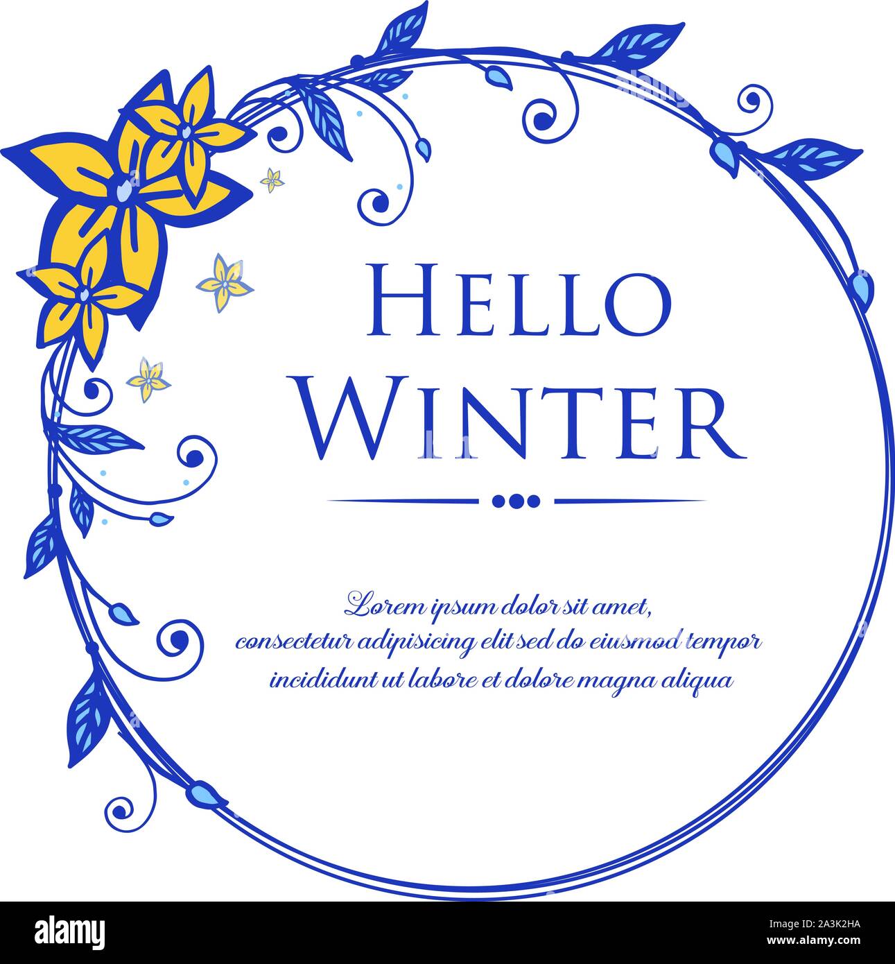 Greeting card hello winter, with beautiful vintage leaf flower frame ...