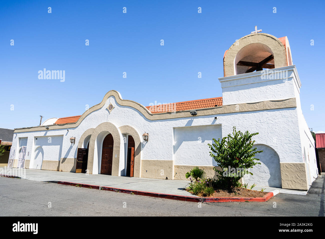 Exterior view of Catholic church in San Jose, San Francisco Bay Area ...