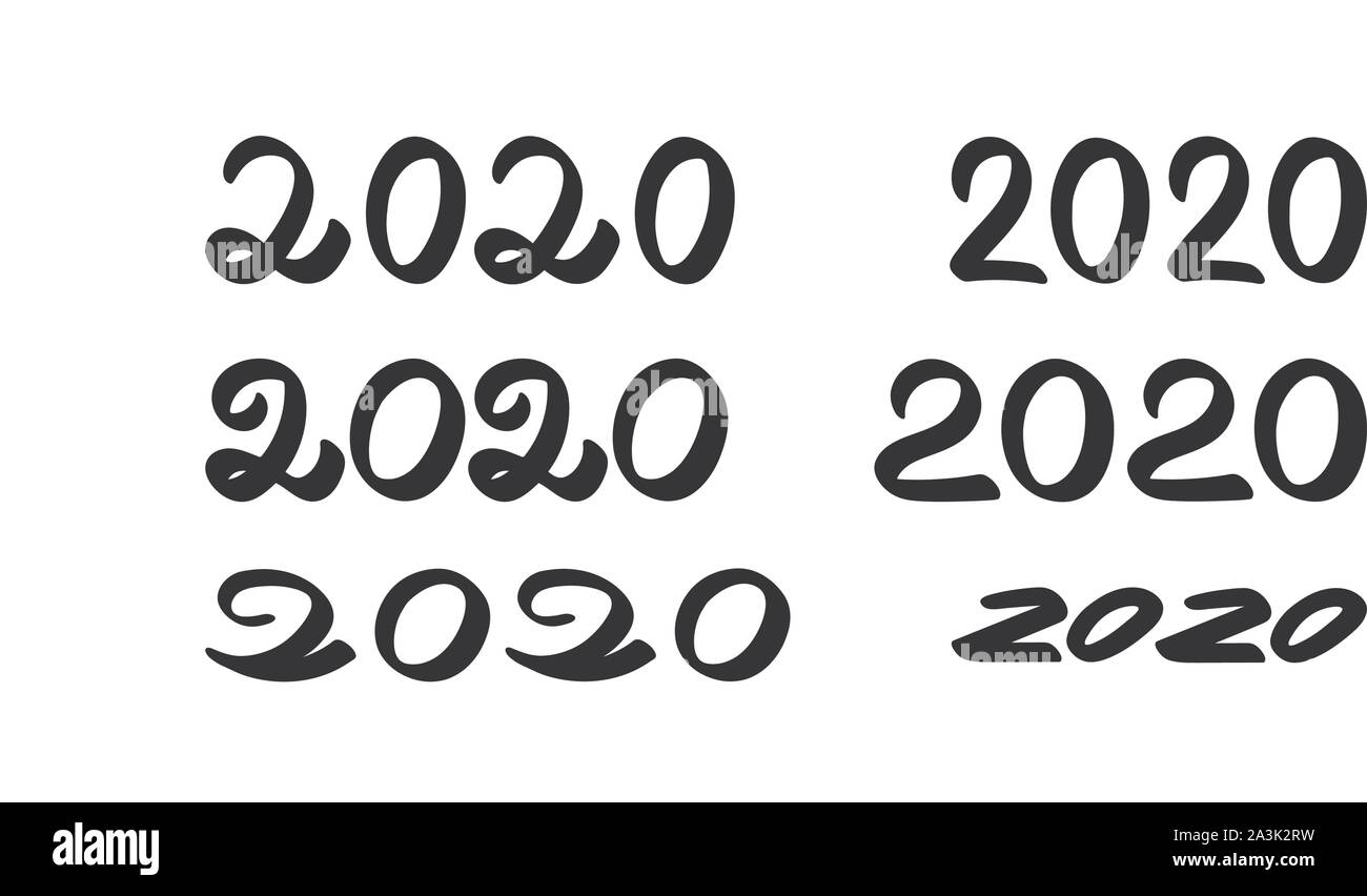 2020 hand drawn lettering. New year date inscription. Black charachters ...