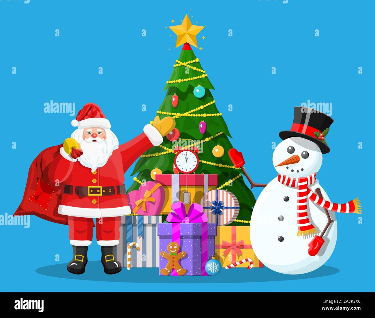 Christmas tree balls gift boxes santa and snowman Stock Vector Image ...