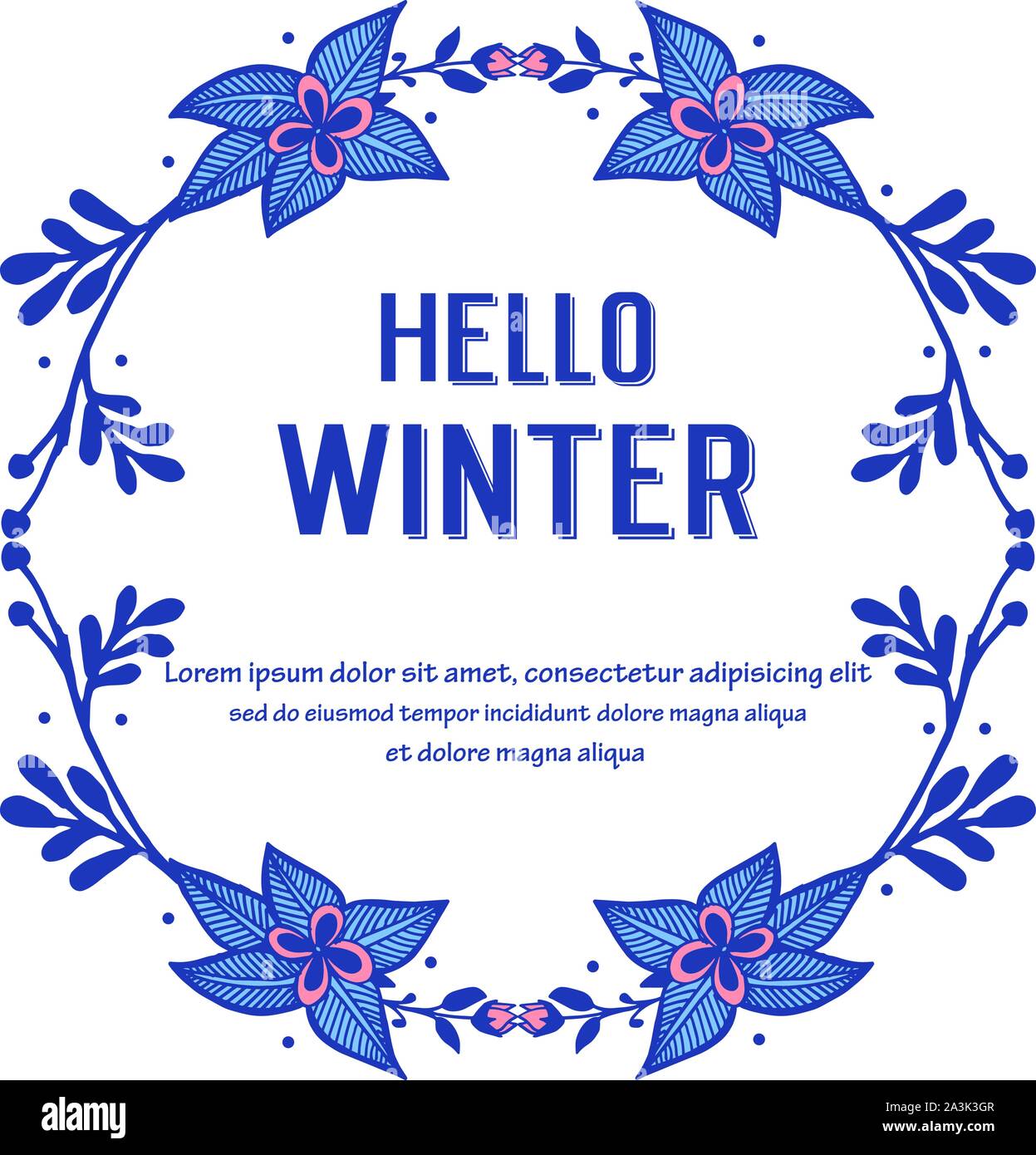 Design greeting card hello winter, with abstract beautiful blue leafy ...