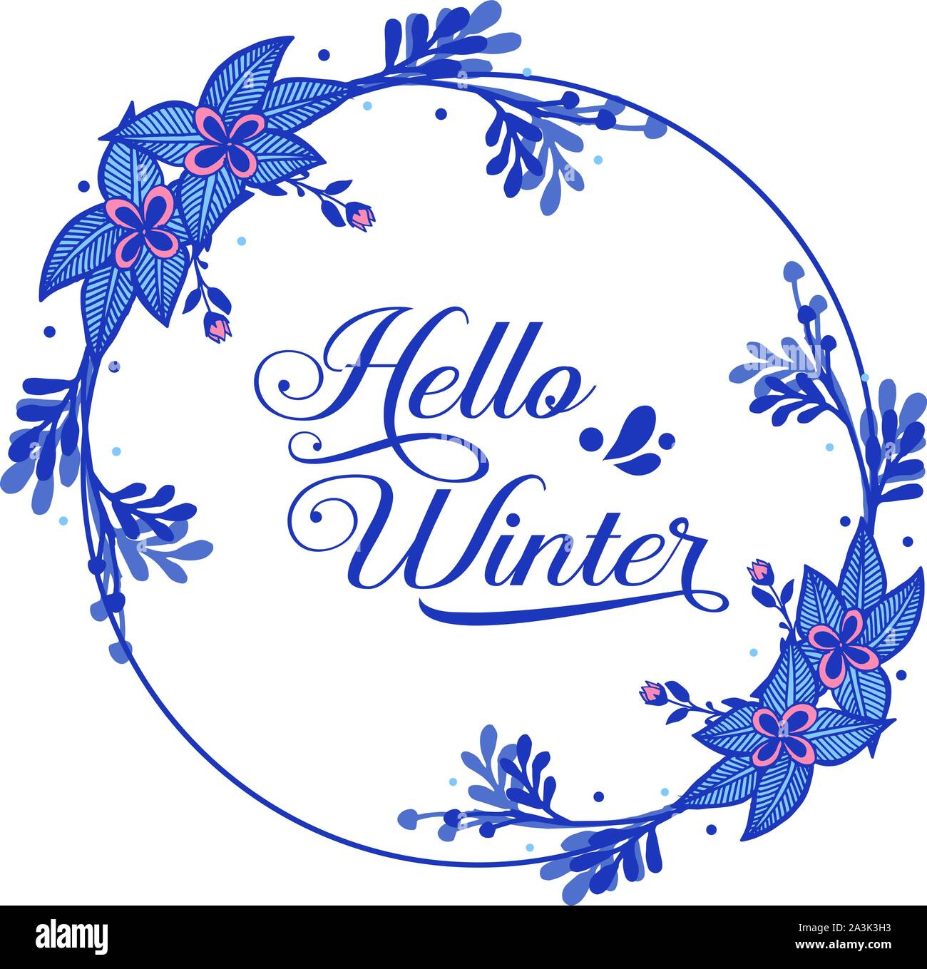 Design greeting card hello winter, with abstract beautiful blue leafy ...