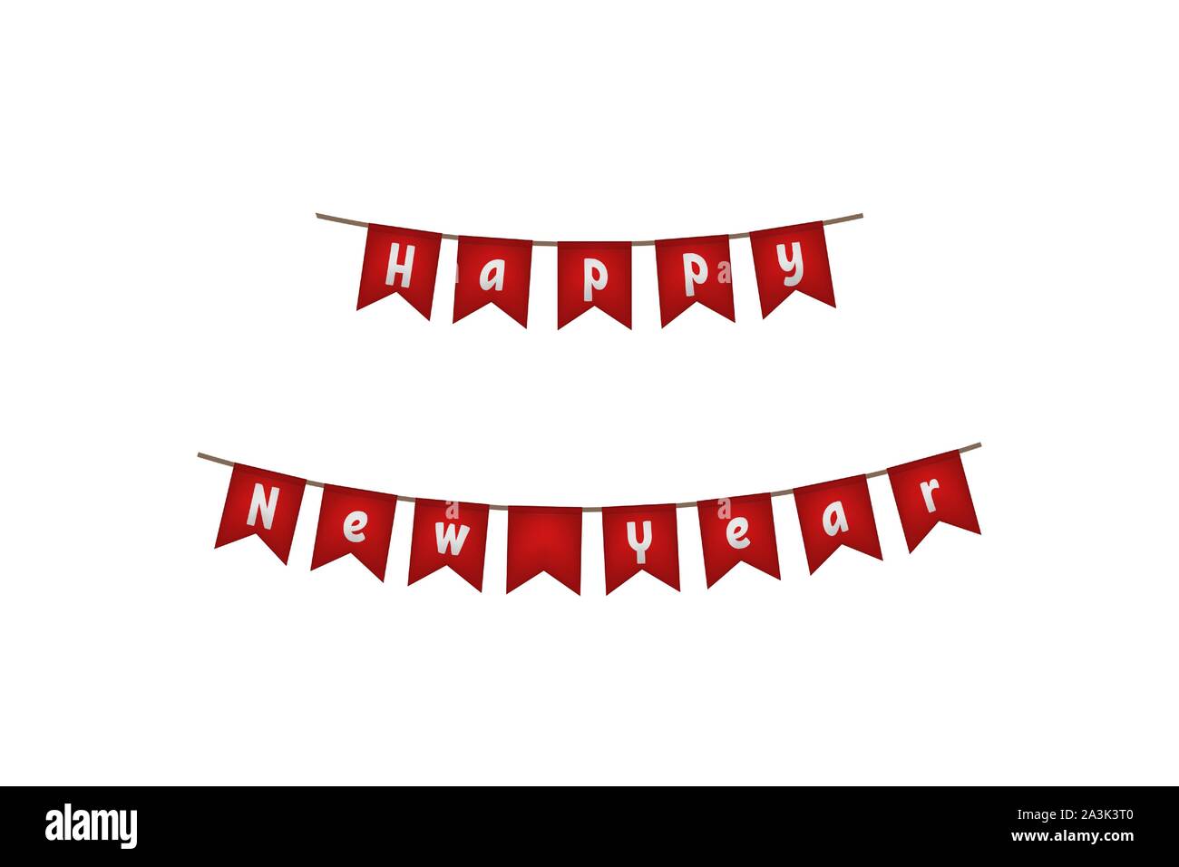 Happy New year flag garland. Red paper decoration. Vector illustration ...