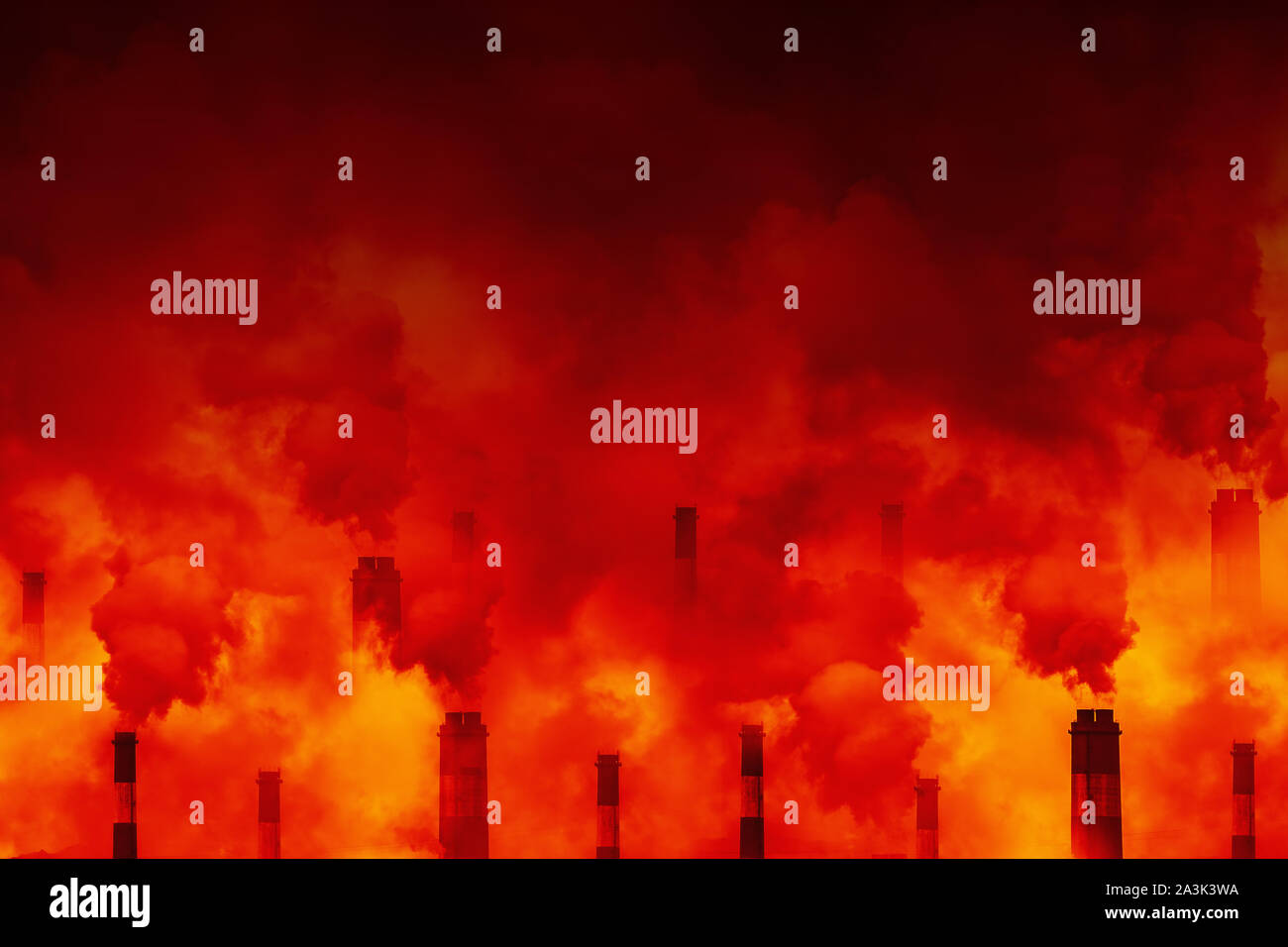 Industrial factory emit carbon smoke air pollution. Global warming ...