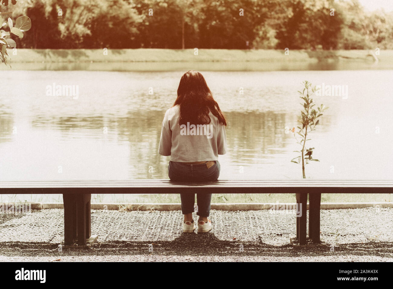 Girl Sitting Alone Sad On Bench
