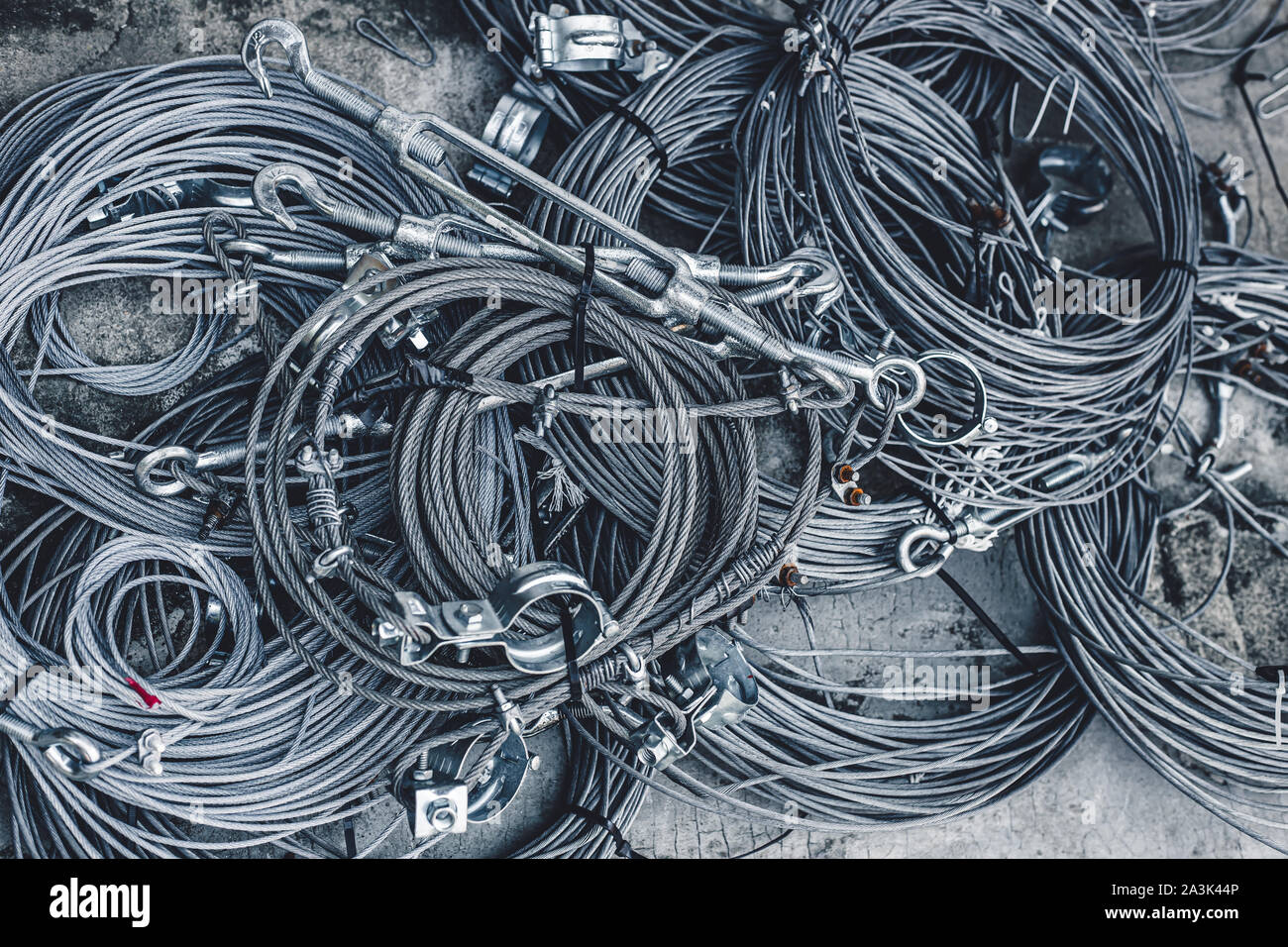 steel wire sling rope metal cable roll with turnbuckles Stock Photo - Alamy