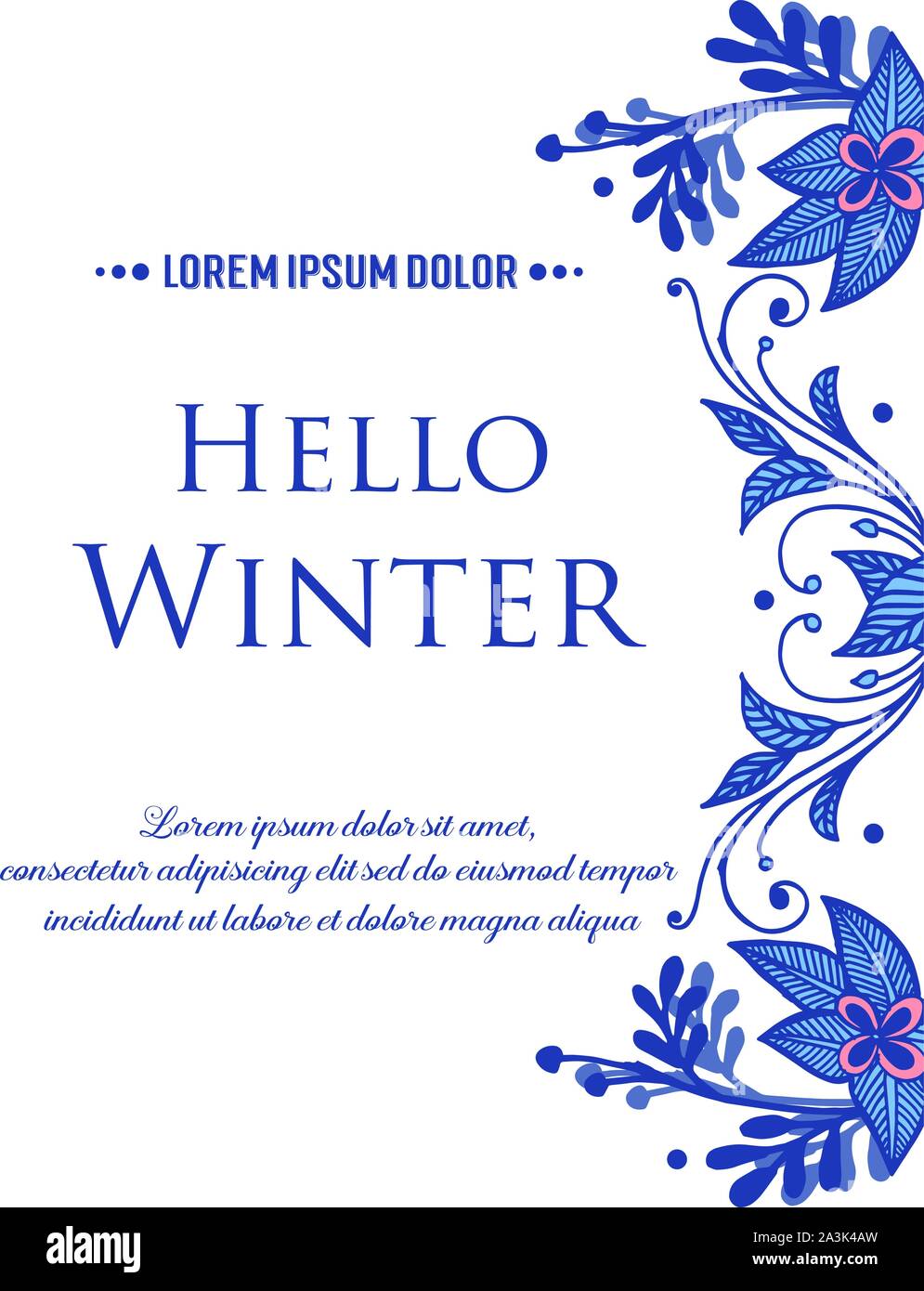 Cute greeting card hello winter, with decoration pattern art of blue ...