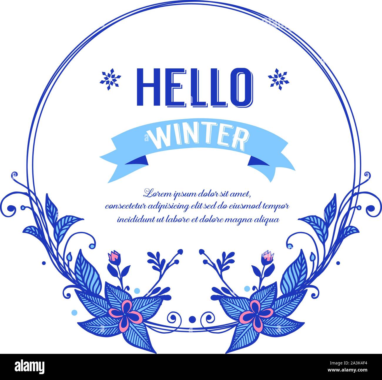 Cute greeting card hello winter, with decoration pattern art of blue ...