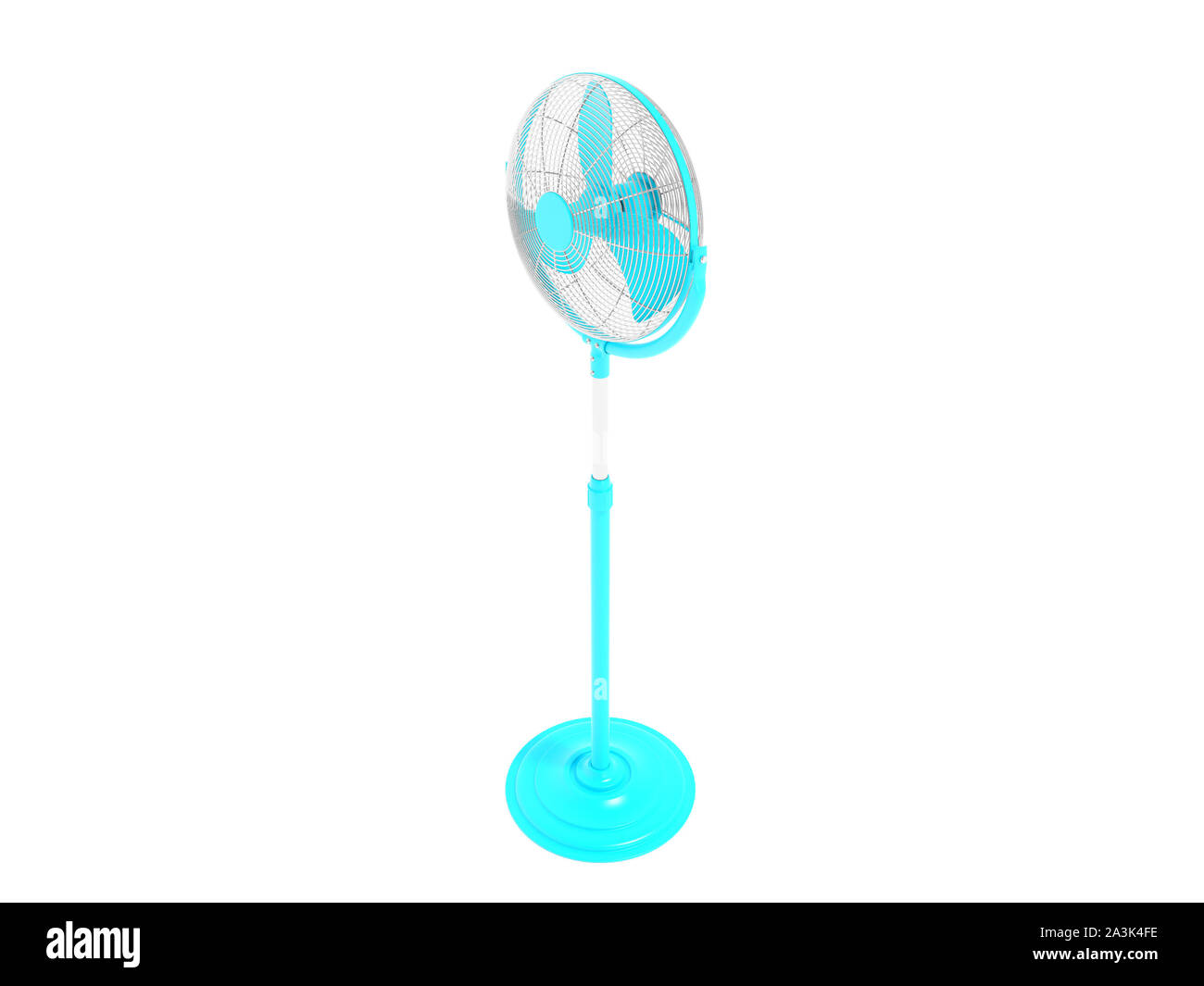Modern blue fan on the leg for cooling small offices top view 3d render ...