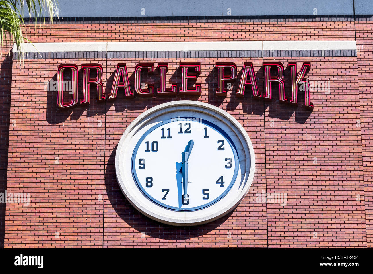 Sep 20, 2019 San Francisco / CA / USA - Close up Oracle Park logo and ...