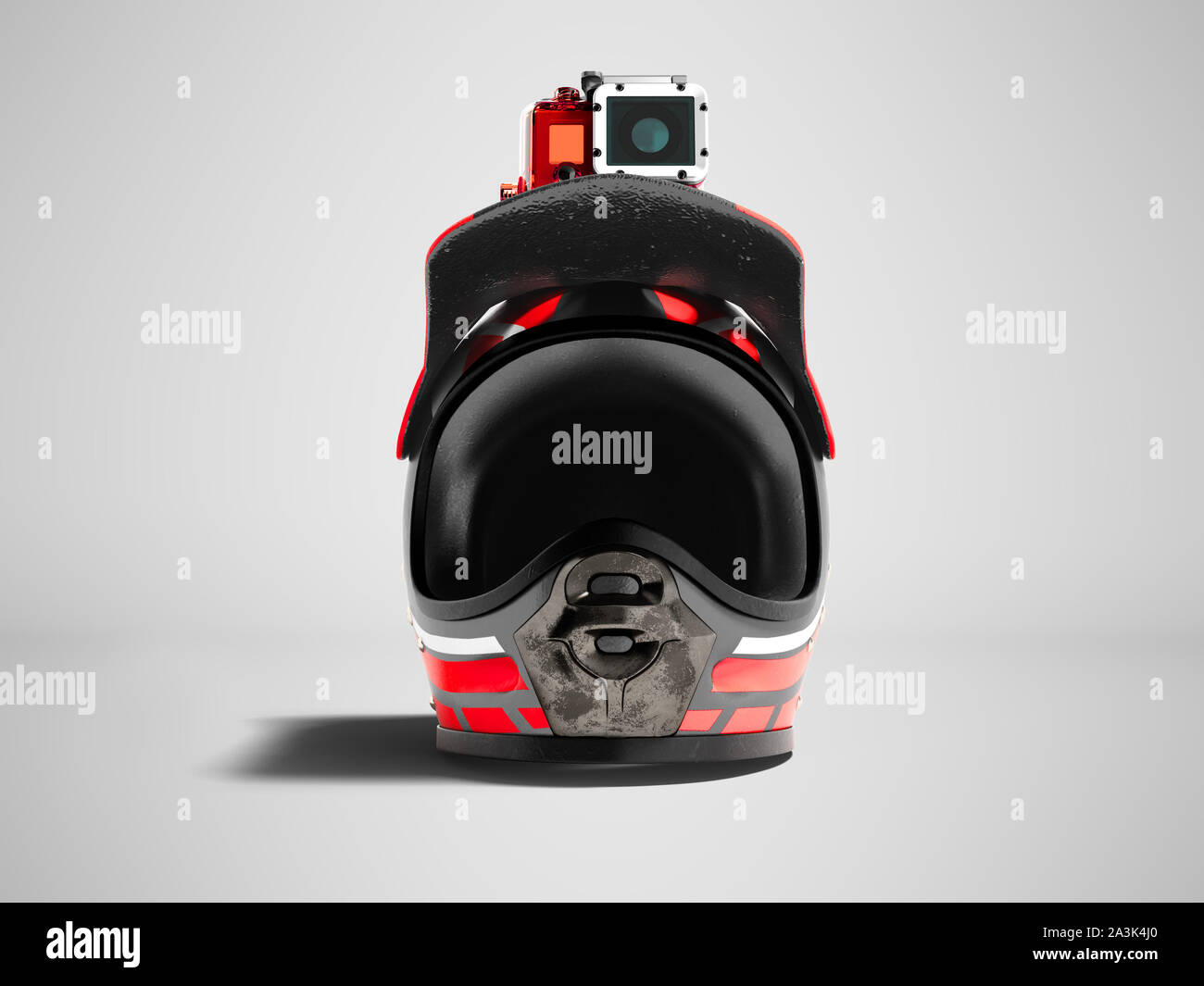 Modern red motorcycle helmet with red camera action from the front 3d ...