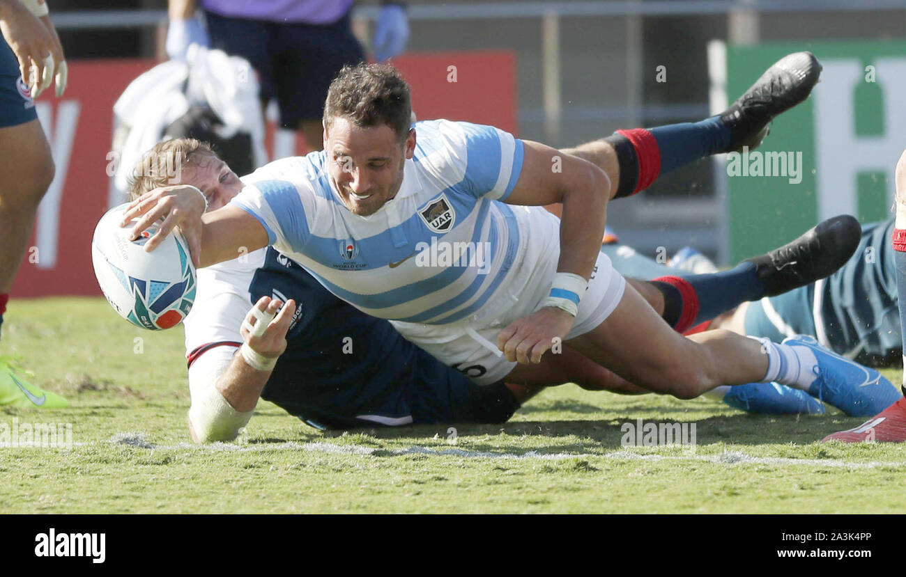 Kumagaya, Japan. 9th Oct, 2019. Joaquin Tuculet of Argentina scores a ...