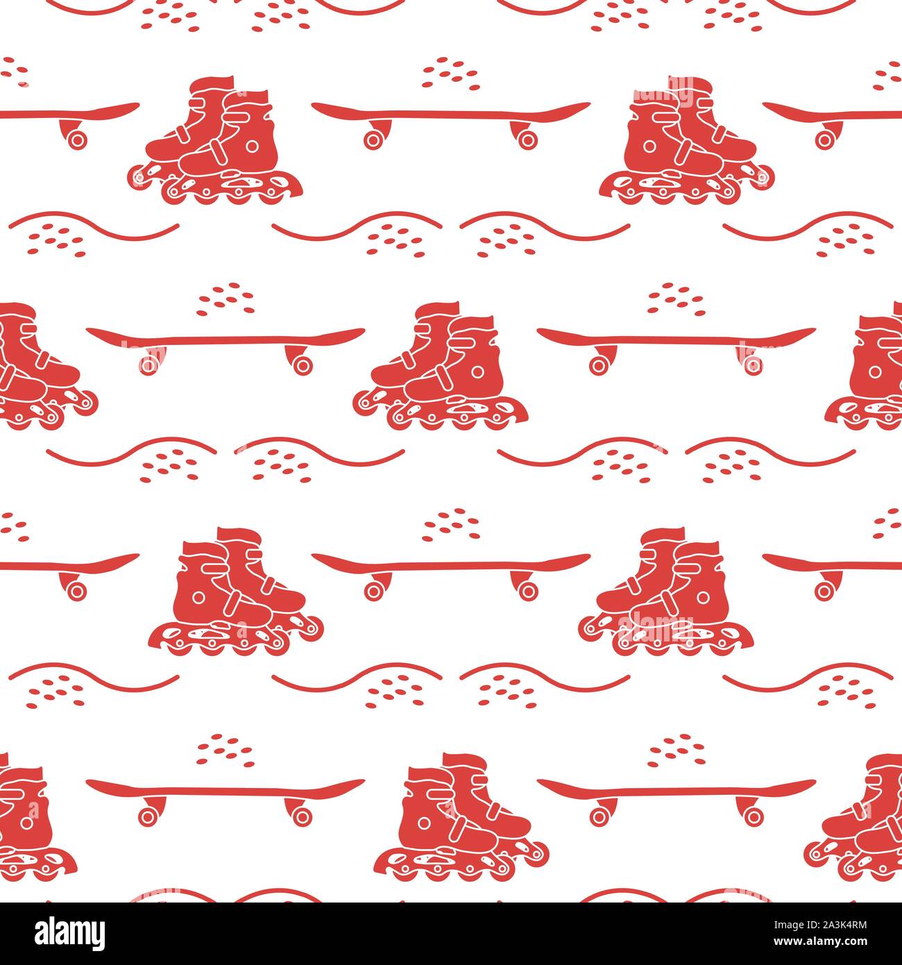 Vector seamless pattern with rollers, skateboard. Athletic, healthy ...