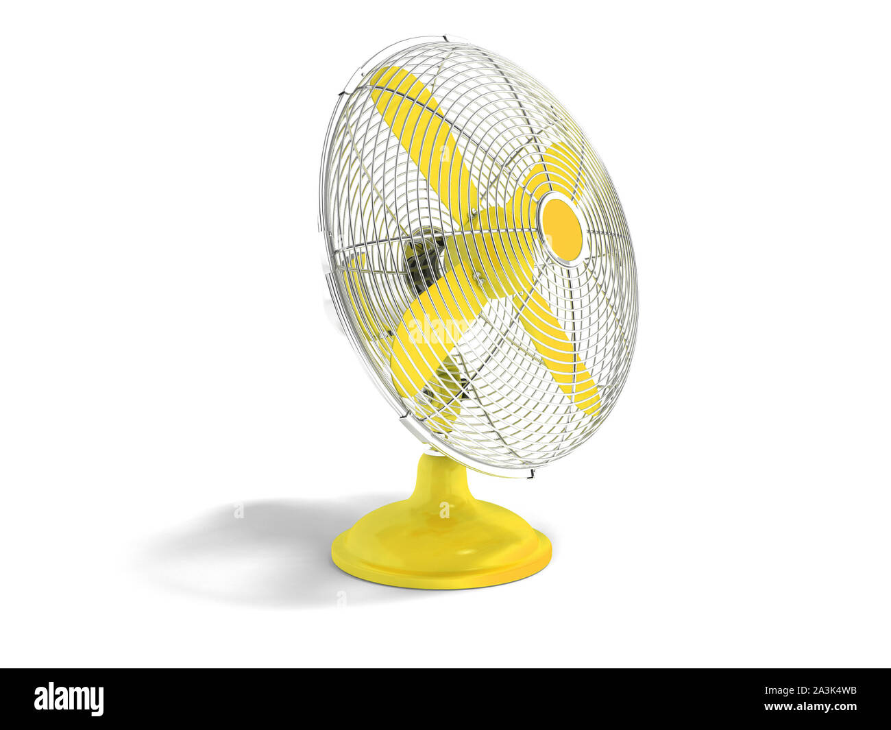 Modern yellow metal fan for cooling office front view 3d rendering on ...