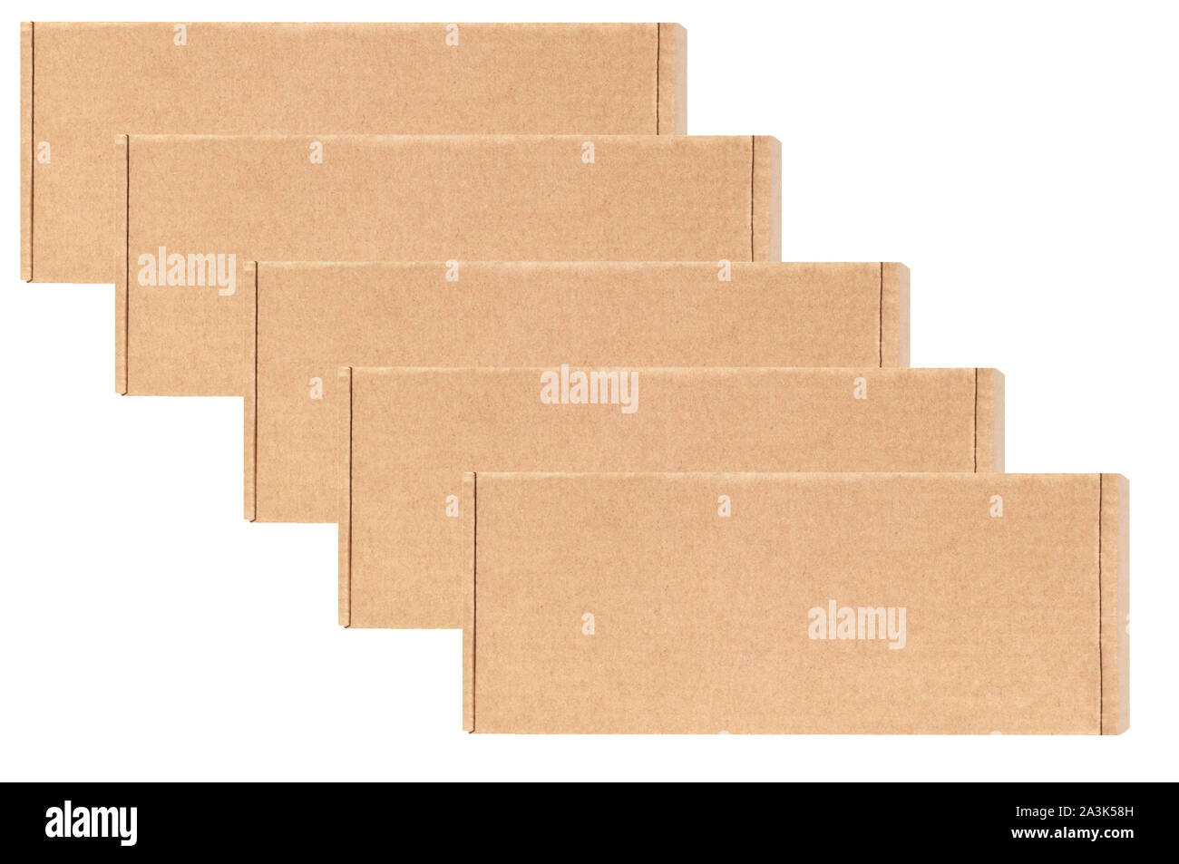 Cardboard boxes are the same located in a row diagonally. Isolated on a ...