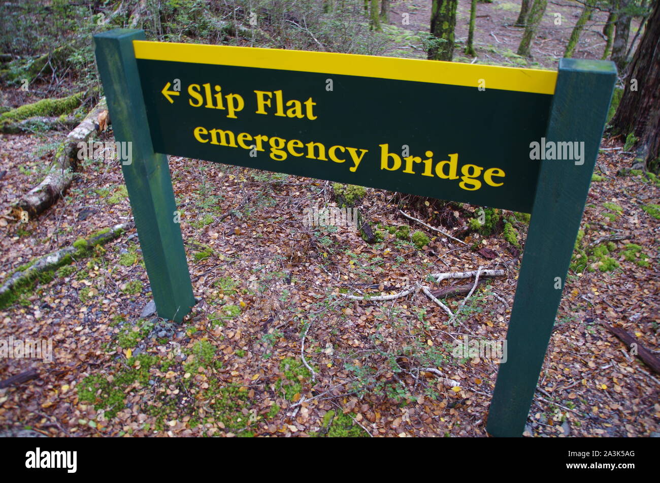 Slip flat sign. Te Araroa Trail. Greenstone Track. South Island. New ...