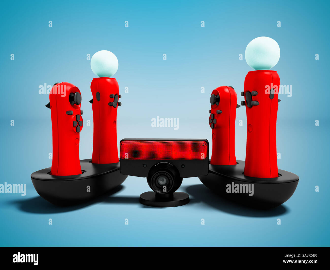 Modern red two gaming manipulators wireless for video games with motion ...