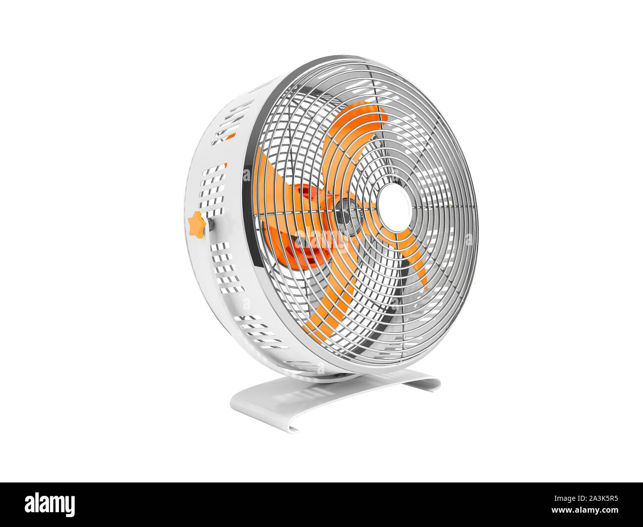 Modern orange metal fan for cooling 3d rendering on white background no ...