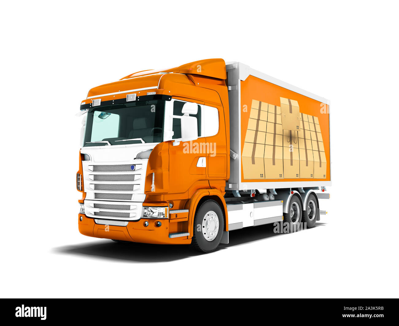 Modern orange truck with an orange trailer with white inserts for ...