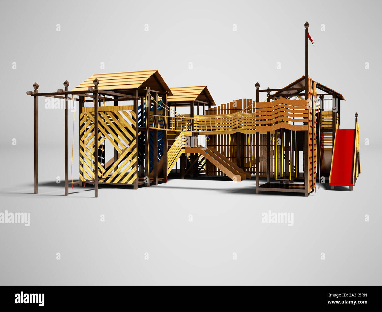 Modern playground for children and teenagers from wood with ropes for ...