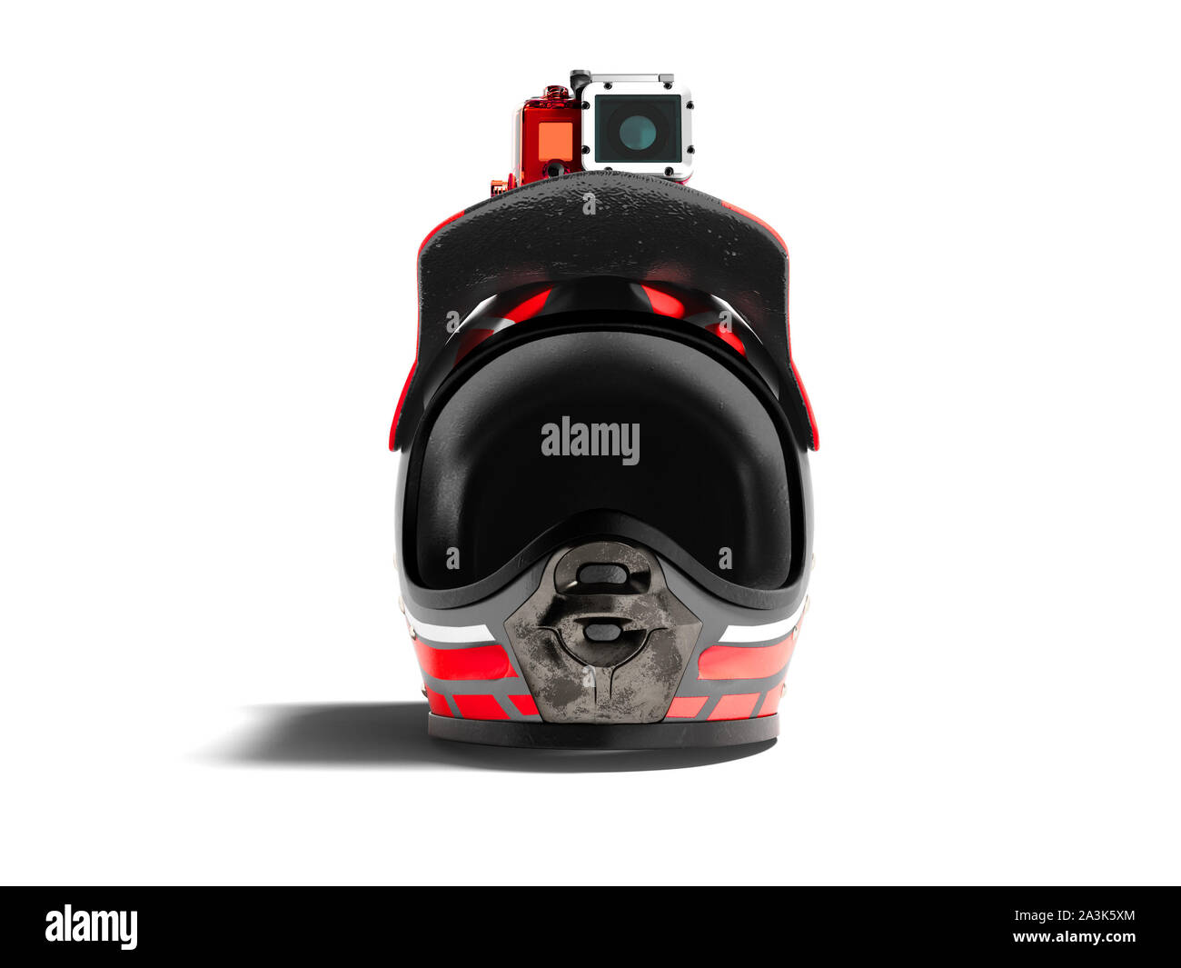 Modern red motorcycle helmet with red camera action from the front 3d ...